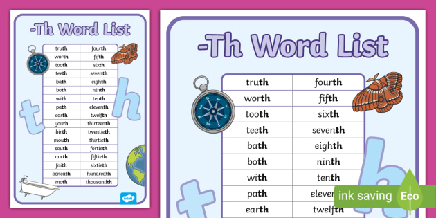 -Th Word List - Letter Pairs Word List - Phonics