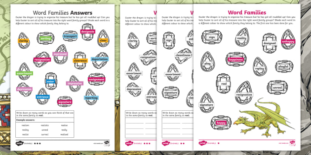 KS2 Word Families Differentiated Worksheet (KS2 Fantasy Story 'The ...
