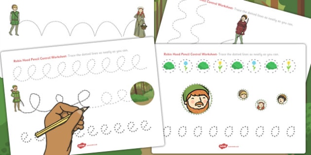 Robin Hood Pencil Control Worksheets (teacher made)
