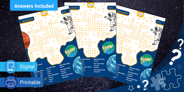 Space Word Fit Puzzle - All Levels - Kids Puzzles - Twinkl