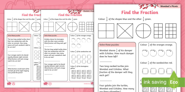 Story Theme Fractions Activity | Wombat's Picnic | Twinkl