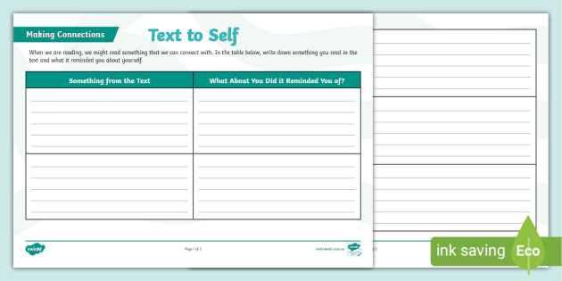 Making Connections - Text to Self Worksheet (teacher made)