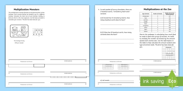 Year 4 Programme of Study: Multiplication and Division Problems Activity