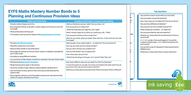 EYFS Maths Mastery Number Bonds to 5 Planning and Continuous Provision ...