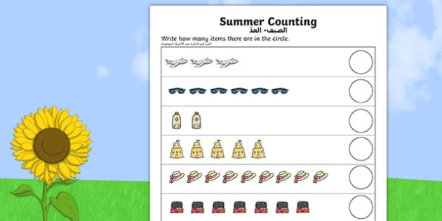 Summer Counting Worksheet / Worksheet Arabic Translation