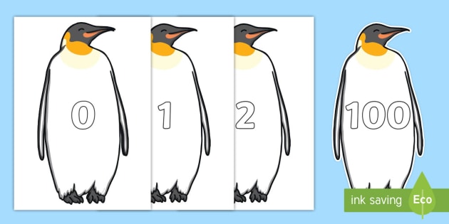 Numbers 0 to 100 on Penguins Cut-Outs