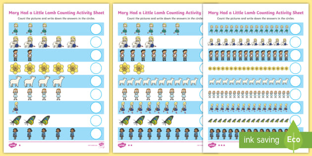 Mary Had a Little Lamb Counting Sheet (teacher made)