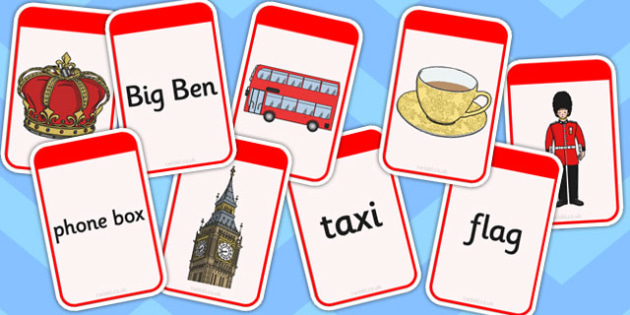 Britain Topic Word Matching Flash Cards (teacher made)