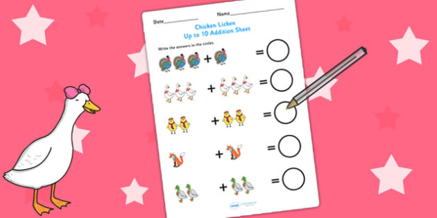 Chicken Licken Up to 10 Addition Sheet (teacher made)