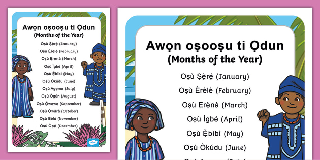 Months of the Year Poster - English/Yoruba (teacher made)