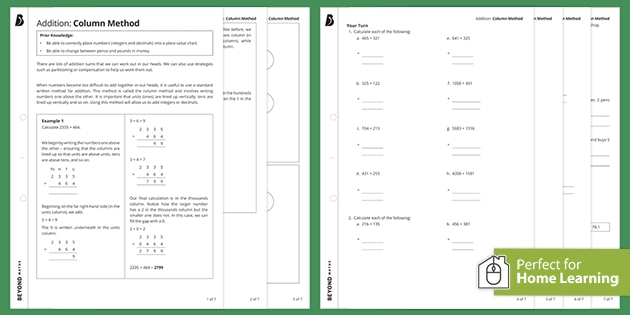 👉 Addition: Column Method - Home Learning | KS3 Maths