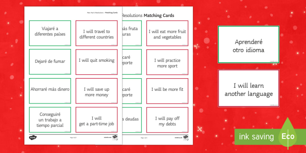 New Year's Resolutions Matching Cards Spanish