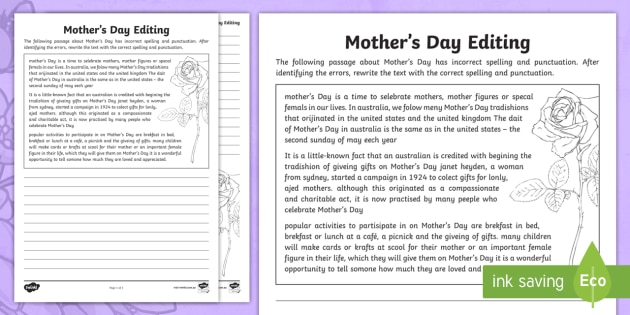 Mother's Day Editing Worksheet (teacher made)