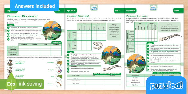 Dinosaur Discovery! Logic Puzzle Pack - Twinkl - Kids Puzzle