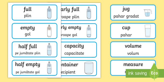 Capacity Word Cards English/Romanian (teacher made)