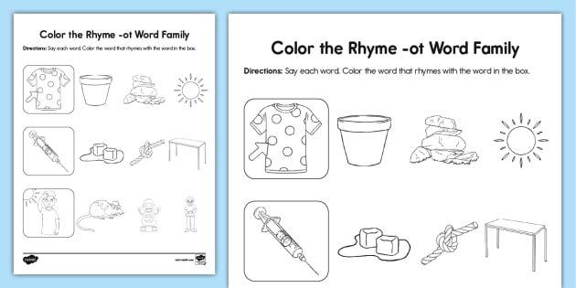 Color the Rhyme -ot Word Family Activity (teacher made)
