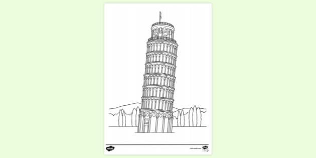 FREE! - Leaning Tower of Pisa with Background | Colouring Sheets