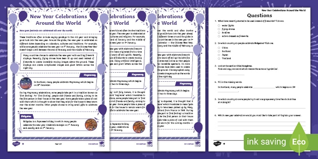 UKS2 New Year Celebrations Around the World Differentiated Reading