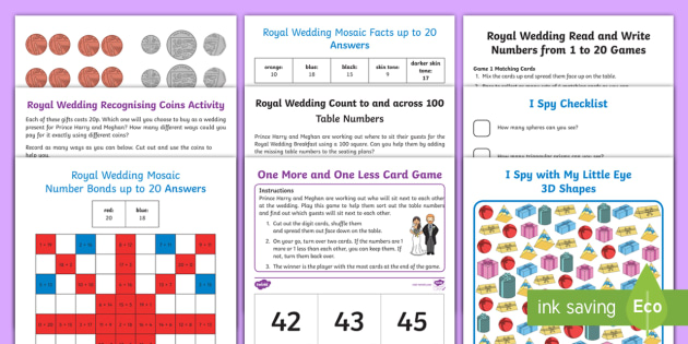 Year 1 Royal Wedding Maths 2018 Activity Bumper Pack
