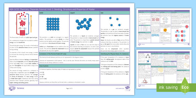 AQA GCSE Chemistry (Separate Science) Unit 2: Bonding, Structure and AQA GCSE Chemistry (Separate Science) Unit 2: Bonding, Structure and