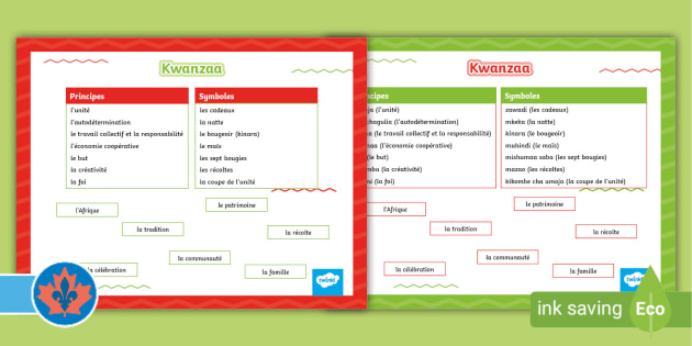 Kwanzaa Intermediate Word Mats French