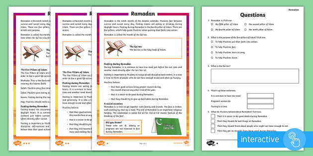 Ramadan Differentiated Comprehension Worksheets