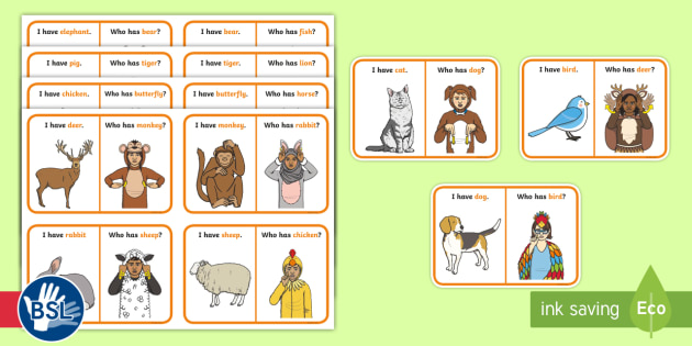 I Have Who Has BSL Animals Sign Game (teacher made)