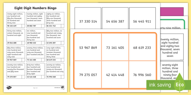 Eight Digit Number Bingo - Eight Digit Number Bingo