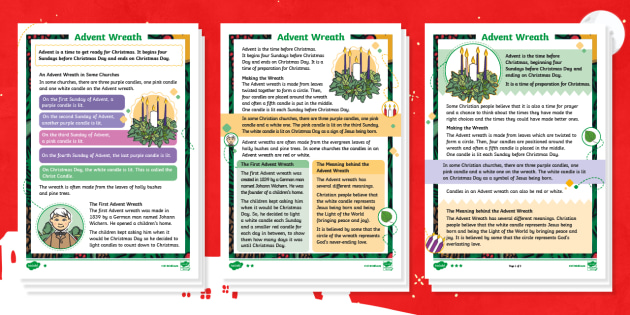 KS1 Advent Wreath Differentiated Reading Comprehension Activity