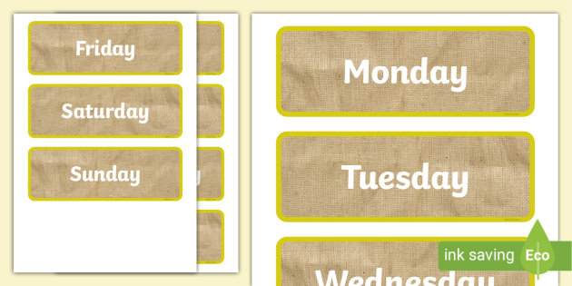 Hessian Days of the Week Labels (teacher made)
