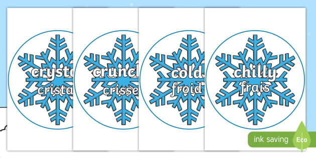 Winter Words on Snowflakes Display Posters English/French