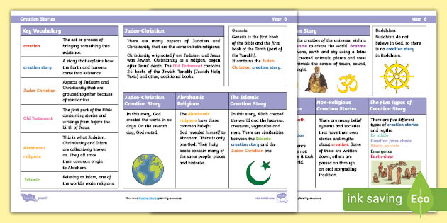RE Knowledge Organiser: Creation Stories Y6 (teacher made)