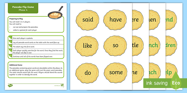 Phase 4 Tricky Word Pancake Flip Game (teacher made)