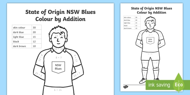 State of Origin NSW Blues Colour by Addition Colouring Page