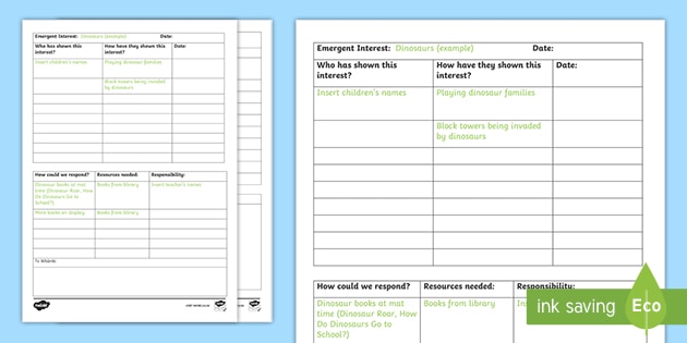Emergent Interest Planning Template (teacher made)