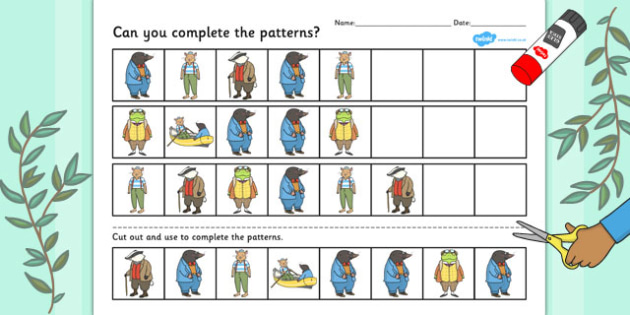 Wind in the Willows Themed Complete the Pattern Worksheet - wind