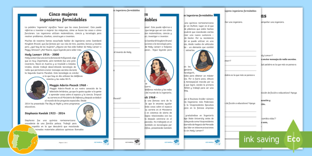 Ficha de comprensión lectora: 5 mujeres ingenieras famosas.