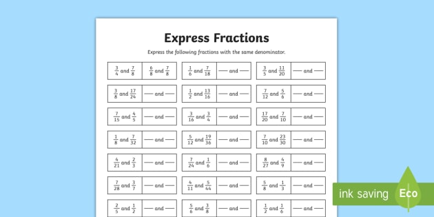 Y6 Express Fractions Worksheet / Worksheet (teacher made)