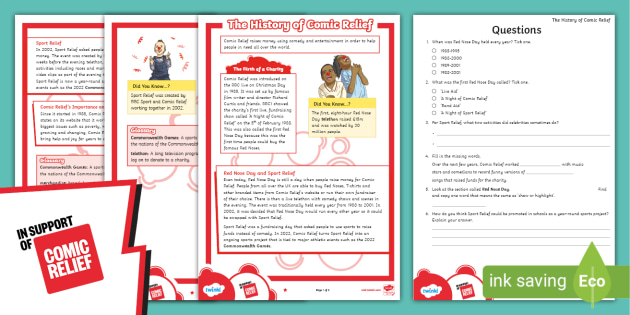 FREE! - Red Nose Day History Reading Comprehension | Comic Relief