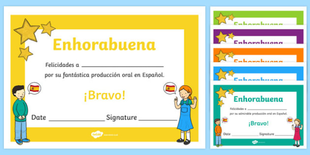 Spanish End of Year Oral Work Award Certificate