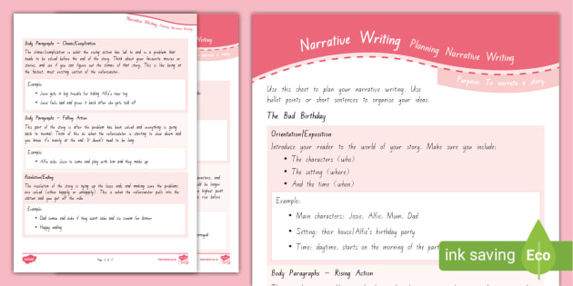 Level 3 Writing: Narrative Writing Planning Sheet Example