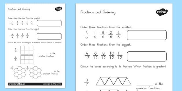 Fractions and Ordering Worksheet