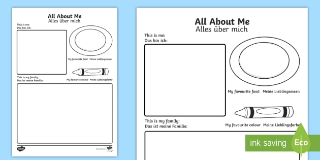 All about Me Colouring and Drawing Worksheet / Worksheet English/German