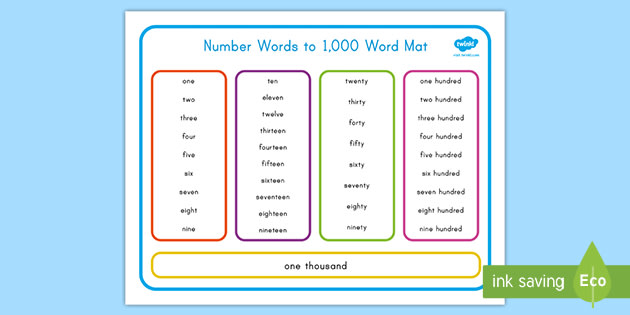 Number Words To 1 000 Word Mat teacher Made 