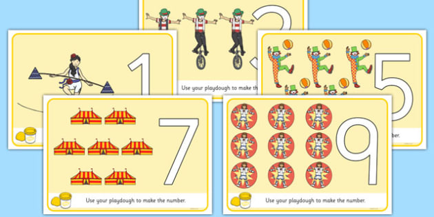 Circus Themed Playdough Number Mats 0-10 (teacher made)