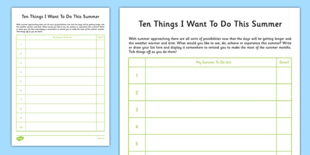 Ten Things I Want to Do This Summer