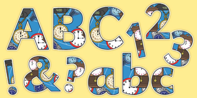 Time Clocks Themed Display Lettering - time, clocks, display lettering
