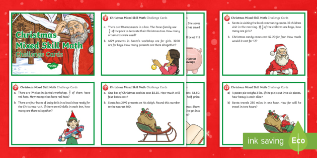 Christmas Mixed Skill Math Challenge Cards (teacher made)