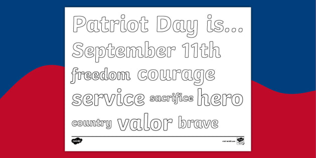FREE Patriot Day Word Cloud Coloring Sheet (teacher made)