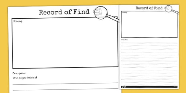 Archaeologist Record of Find Writing Frame (teacher made)
